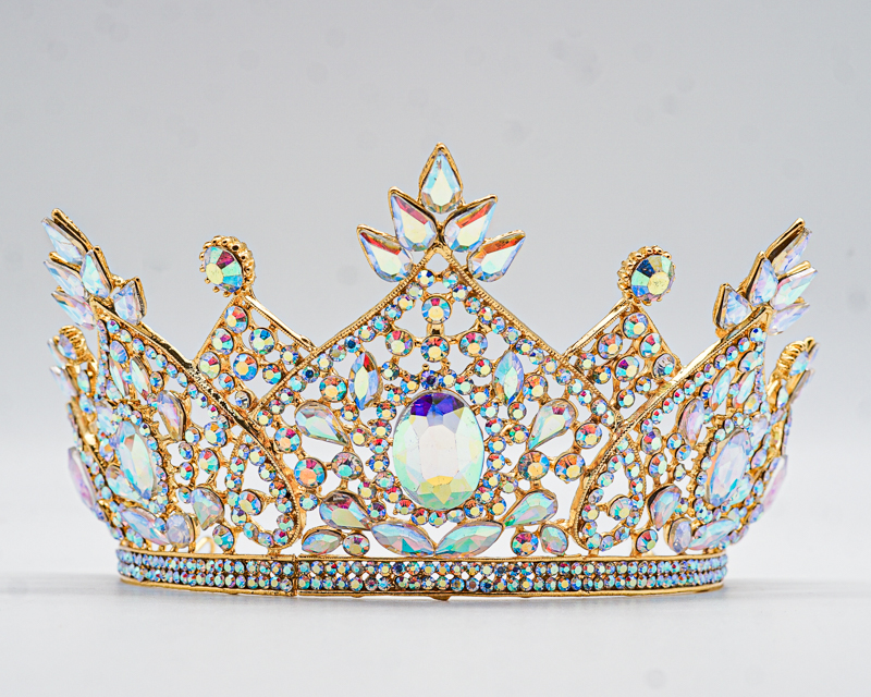 3 1/2" Gold Tiara with Iridescent Rhinestones and Gem Stones - CB ...