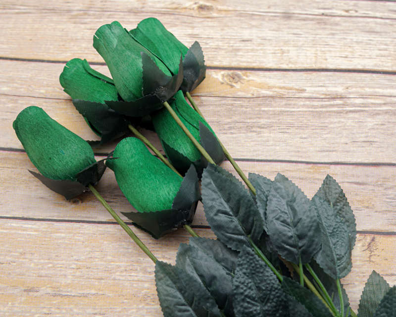 17" Green Wooden Roses - Pack of 6 - CB Flowers & Crafts