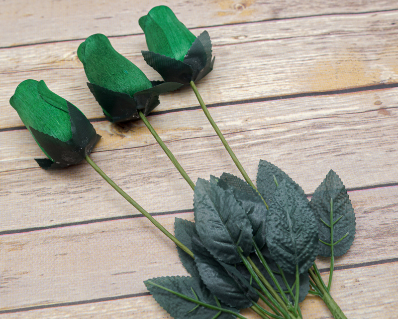 17" Green Wooden Roses - Pack of 6 - CB Flowers & Crafts