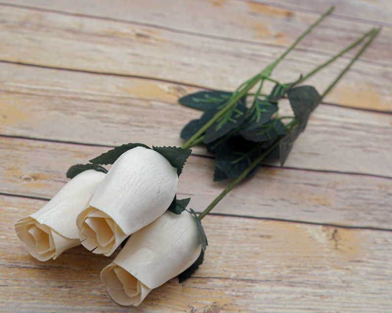 17" White Wooden Roses - Pack of 6 - CB Flowers & Crafts