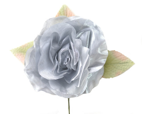 5" Silver Single Rose Silk Flowers - Pack of 12 - CB Flowers & Crafts