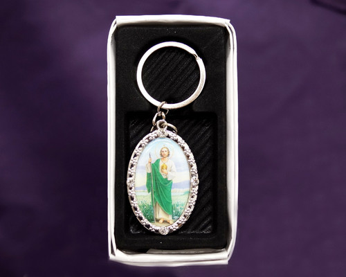 Oval San Judas Thadeo Rhinestone Keychain - Pack of 12 - CB Flowers ...