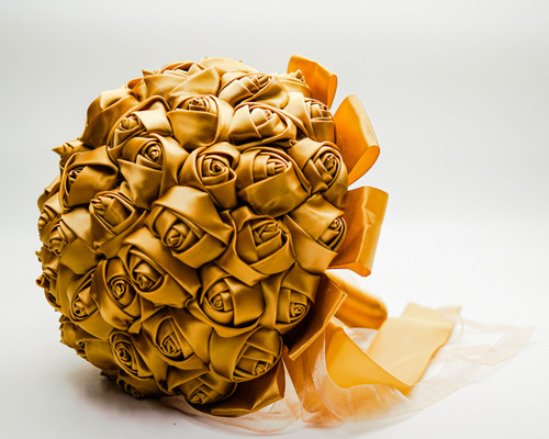 Gold Rose Bud Satin Bouquet - CB Flowers & Crafts