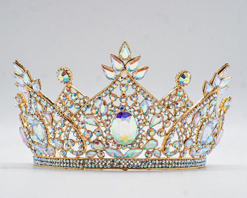 3 1/2" Gold Tiara with Iridescent Rhinestones and Gem Stones - CB ...