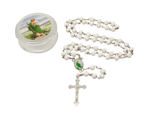 19 3/4" Long White Religious Wood Beads Saint Jude Rosary - Set of 12 ...