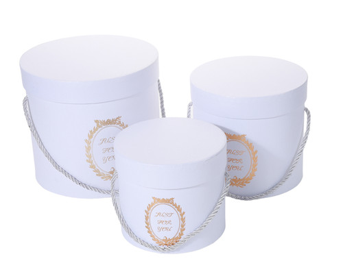 White Round Nested Floral Cardboard Boxes with Handle - Set of 3 - CB ...
