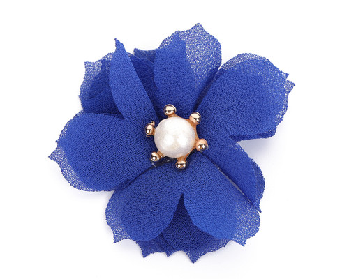 1.75" Royal Blue Single Chiffon Flower with Pearl Center - Pack of 100 ...