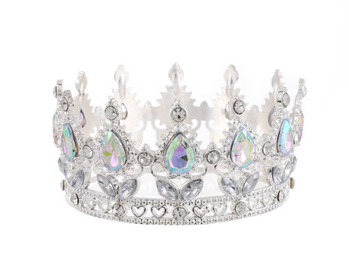 2 3/4" x 3 1/4" Silver AB Rhinestones Mini King Crown - CB Flowers & Crafts