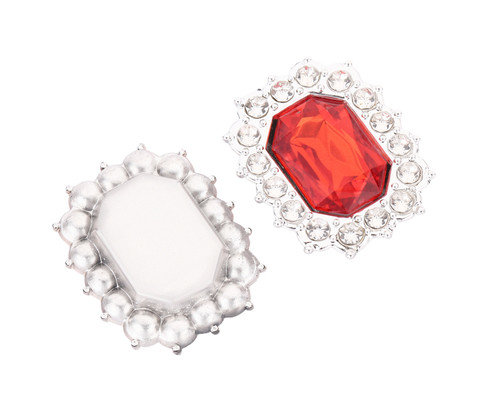 1" x 3/4" Silver Base Red Rhinestone-Like Button Embellishments - Pack ...