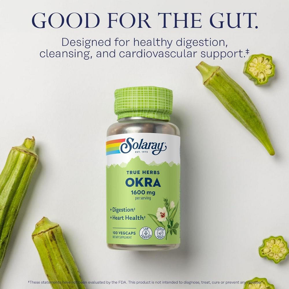 Solaray Okra 1,600mg 100 Capsules - Best Price Nutrition