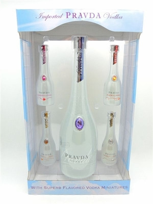 Pravda Vodka 750 ML Miniature Gift Set with 4 x 50 ML and Gift Box - A1 ...