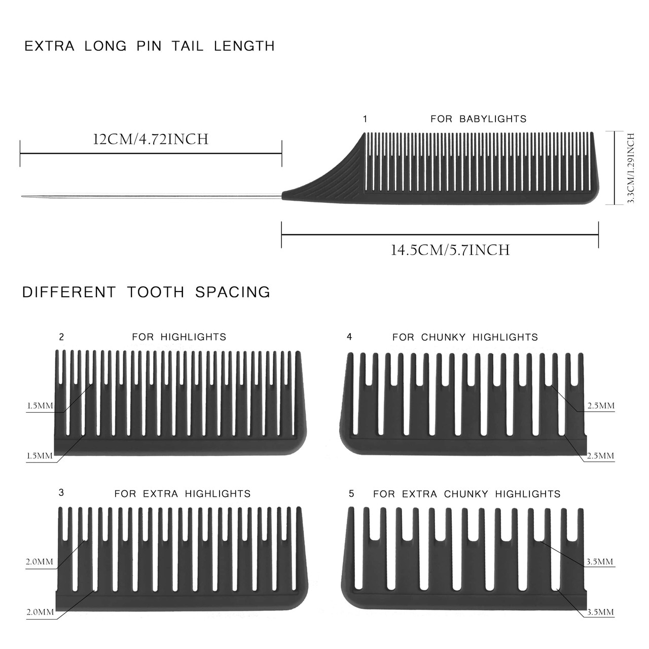 VELLEN HAIR - Premium Tail Comb 5 Set - Black - Salon Cosmetics