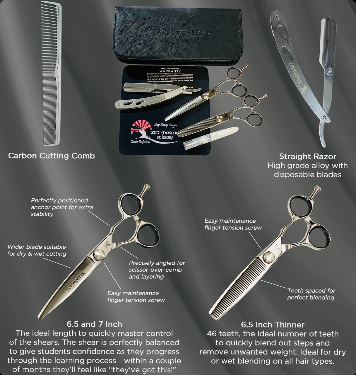 ZEN MASTER SCISSORS - Junior Barber Kit – 6.5" Left Handed - Salon ...