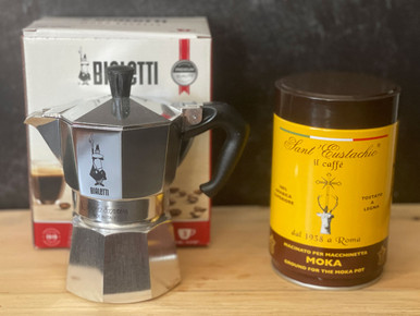 3 Cup Bialetti Moka Pot and Sant'Eustachio Coffee Tin Gift Set ...