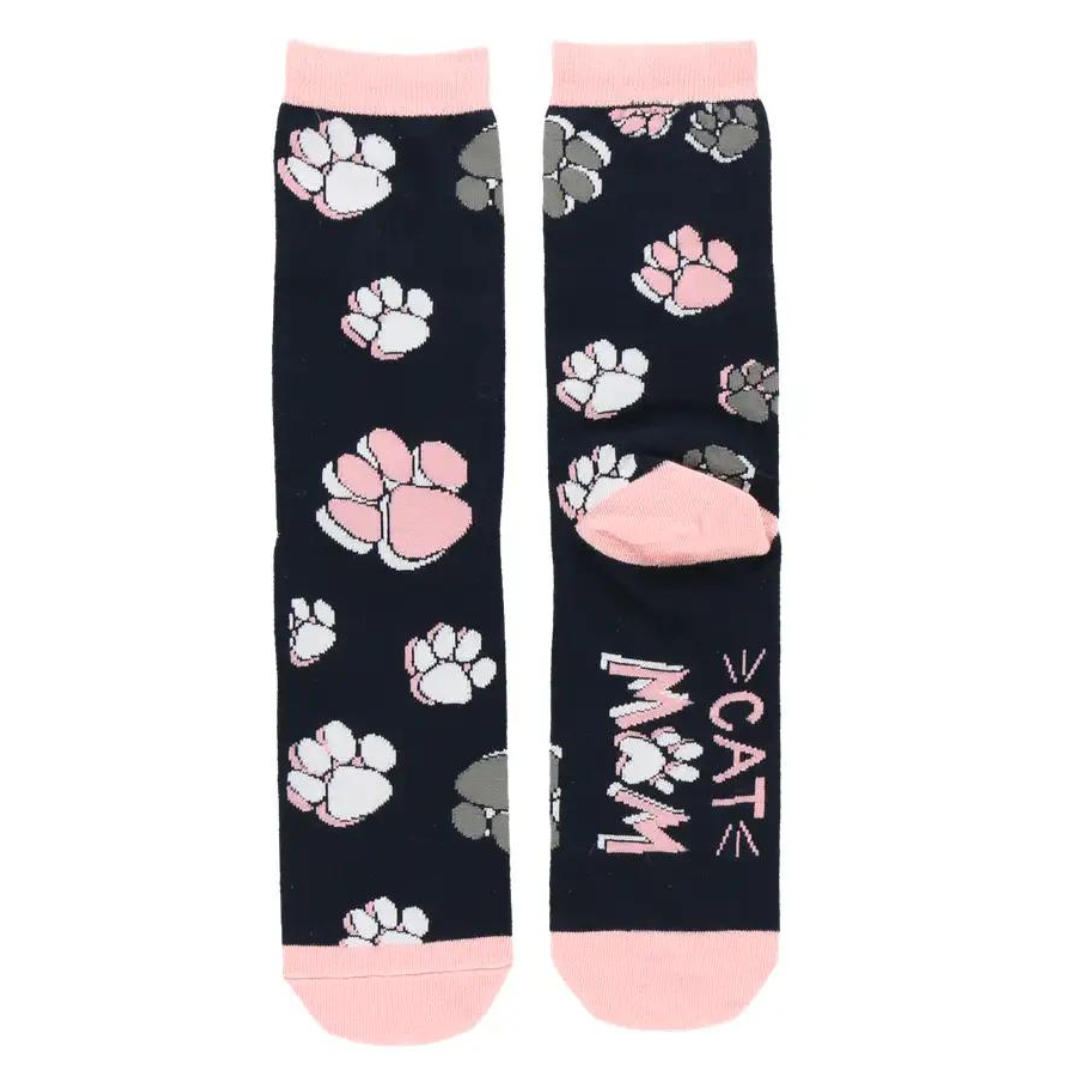 Cat Mom Ladies Crew Socks in Pink and Navy Blue