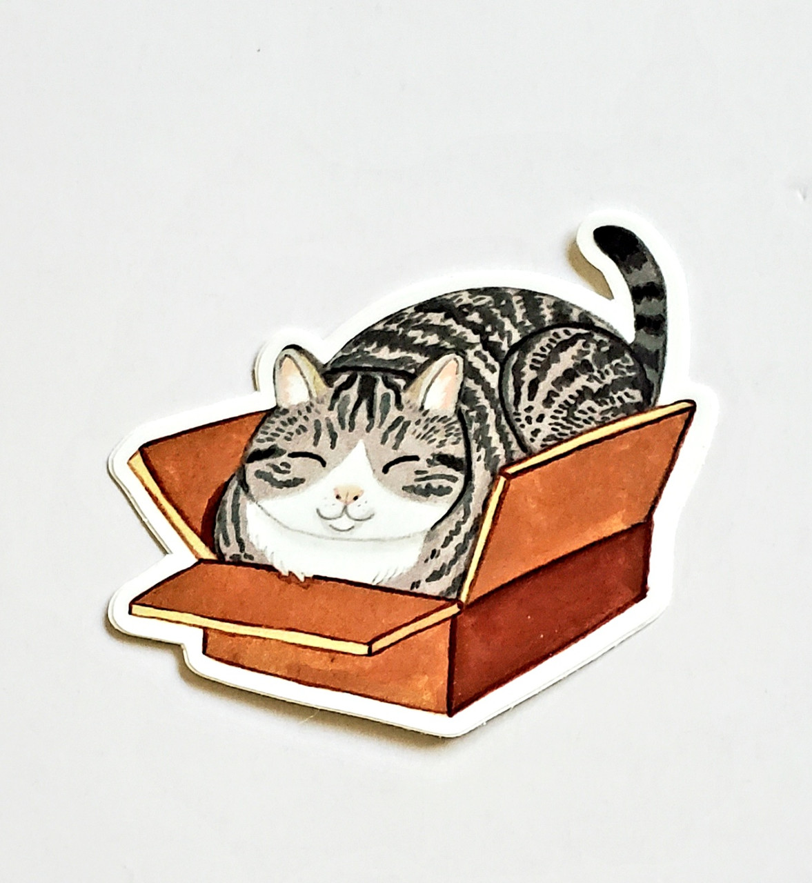 Cat in a Box Die-cut Vinyl Sticker, 2.75" wide