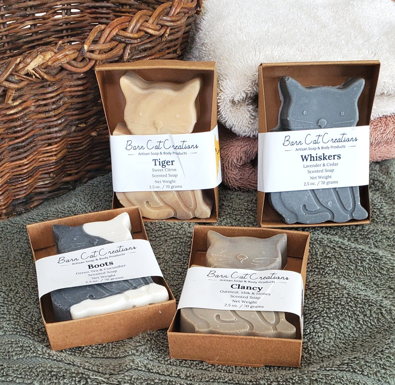 4-Pack of Artisan Cat Shaped Scented Soaps