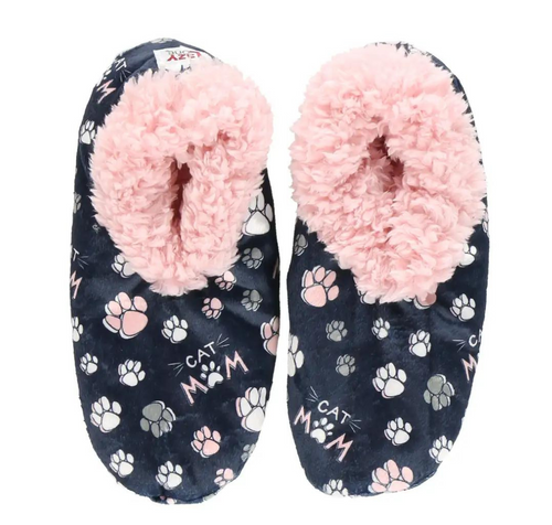Fuzzy Feet New Cat Mom Slipper Sock Design Pink And Navy 2 Sizes