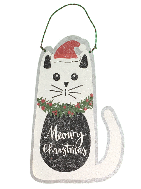 Cat Metal Large Hanging Ornament Or Decor Meowy Christmas