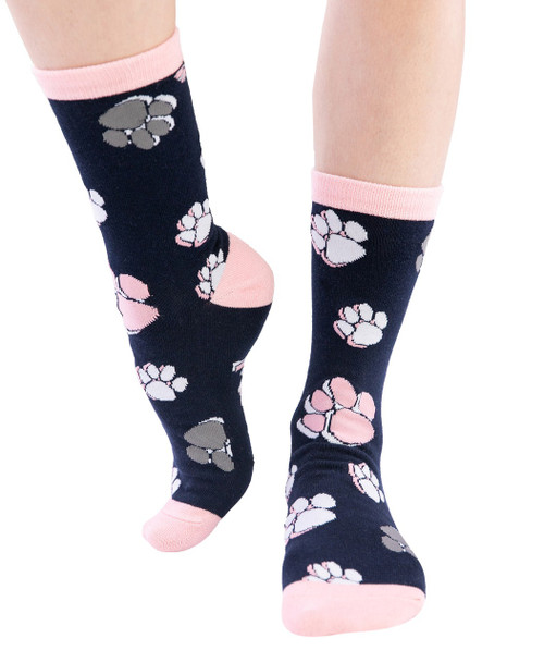 Cat Mom Ladies Crew Socks in Pink and Navy Blue