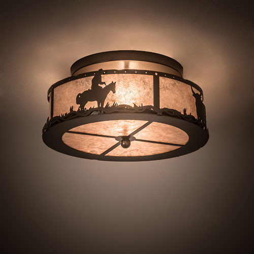 Meyda Custom 189085 Cowboy & Steer Country Bronze Flush Mount Lighting ...