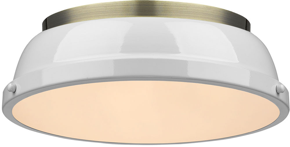 Golden Lighting 3602-14-AB-WH Duncan AB Modern Aged Brass Flush Mount ...