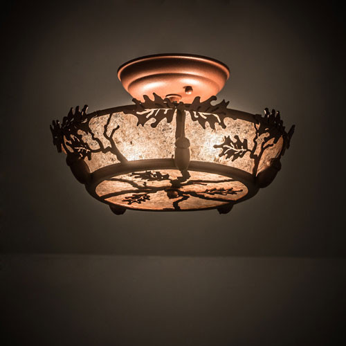 Meyda Custom 188635 Oak Leaf & Acorn Rustic Rust / Silver Mica Flush ...
