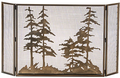 Meyda Custom 32281 Tall Pines Rustic Antique Copper Fireplace Screen ...