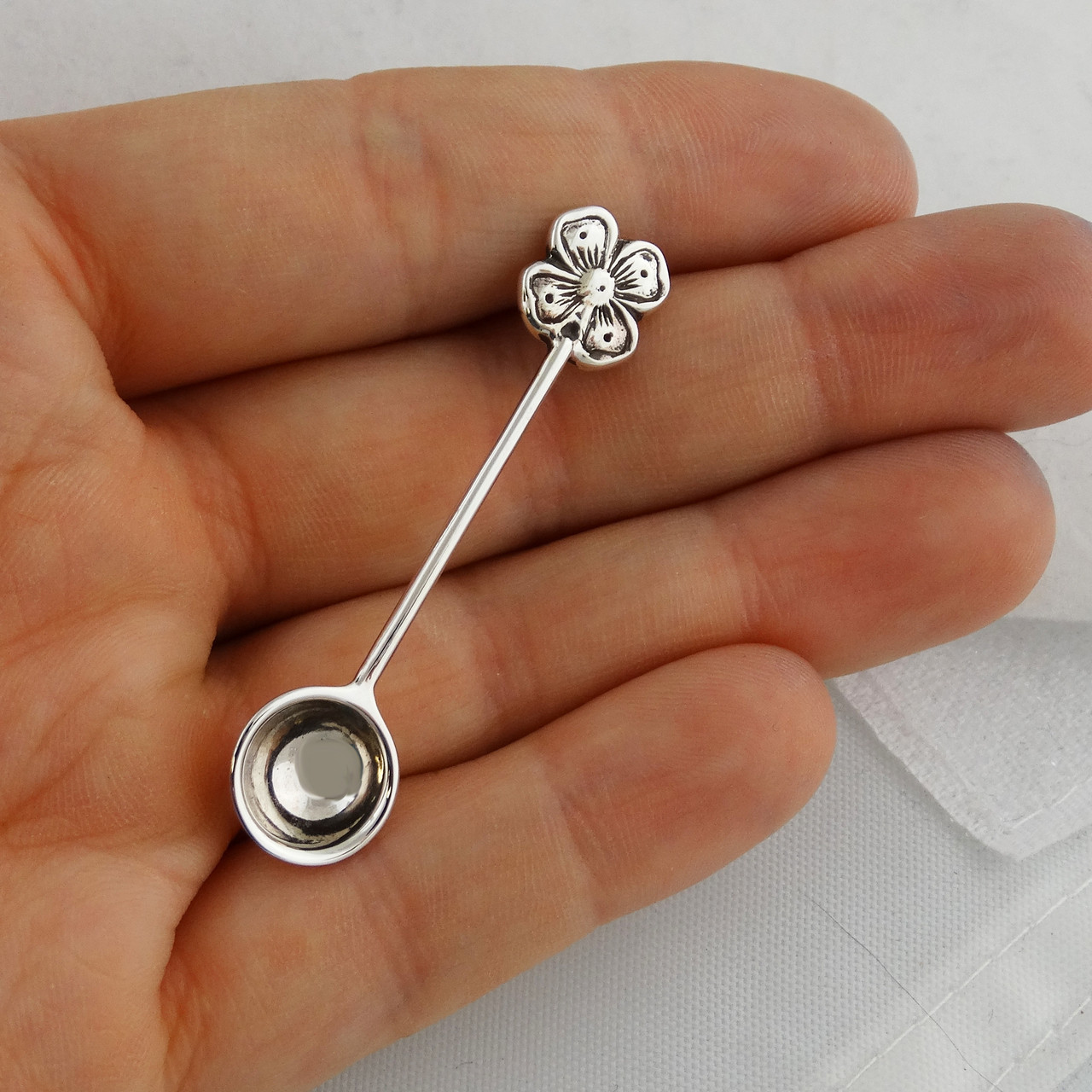 Sterling Silver Flower Salt Spoon with 4 Petals | REO Company
