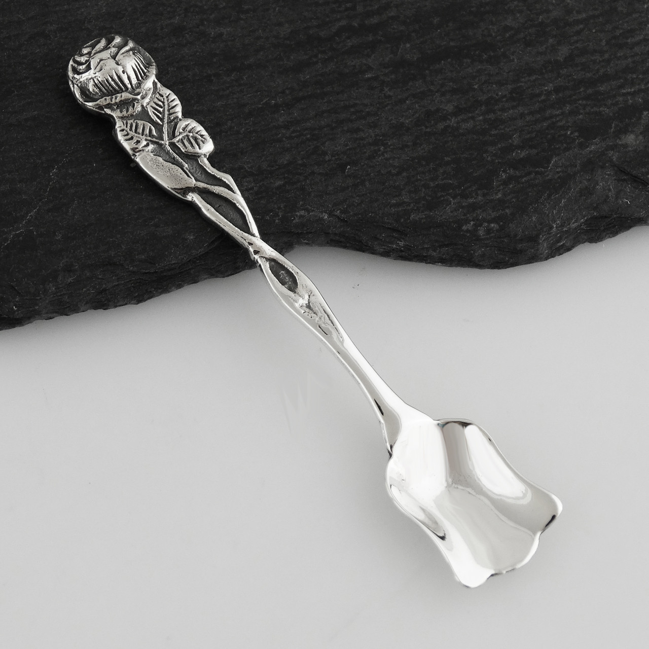Salt Spoon - 925 Sterling Silver - Rose Handle | REO Company