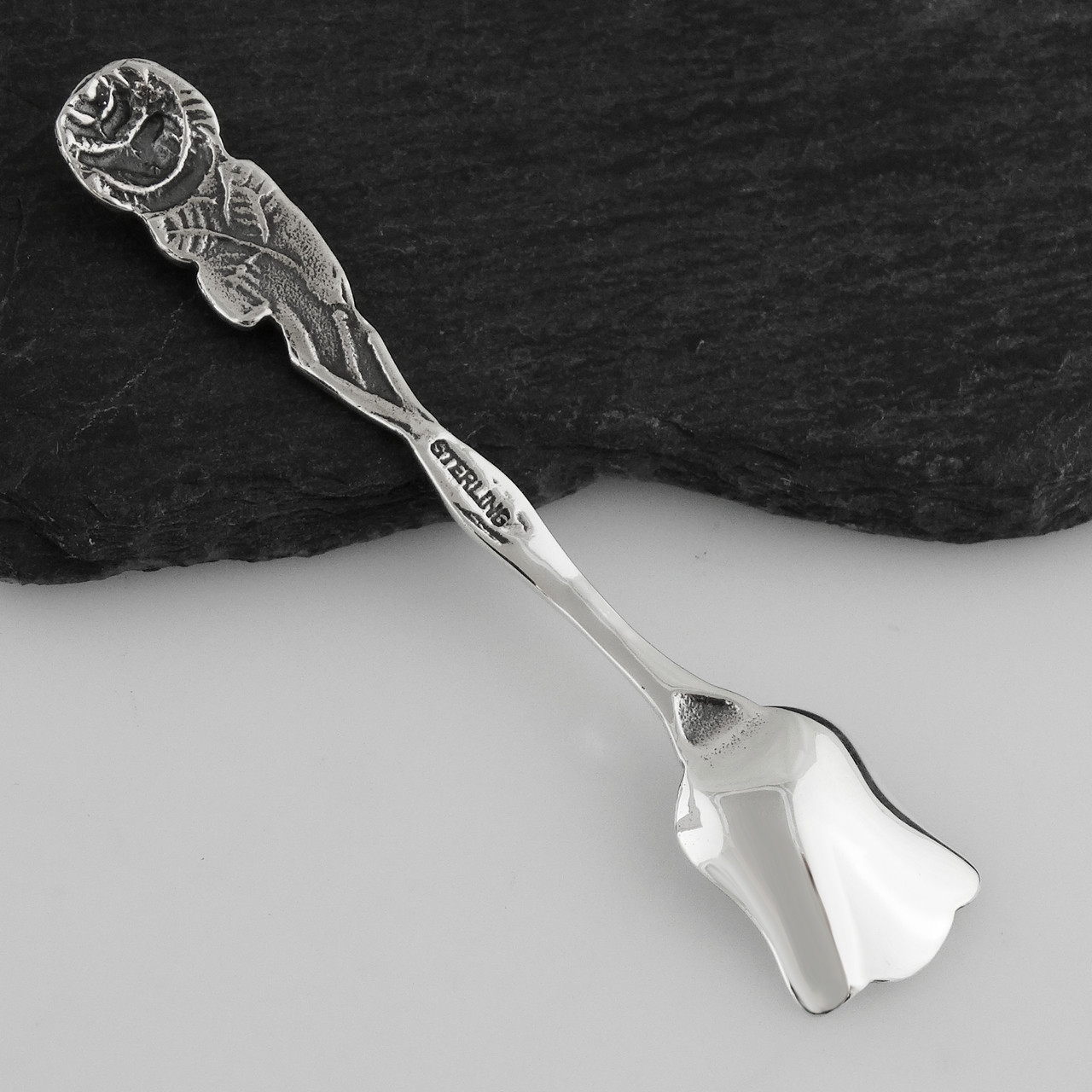 Salt Spoon - 925 Sterling Silver - Rose Handle | REO Company