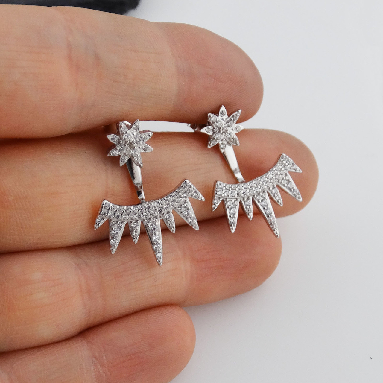 Star and Spikes Ear Jacket Earrings - 925 Sterling Silver with CZ | REO ...