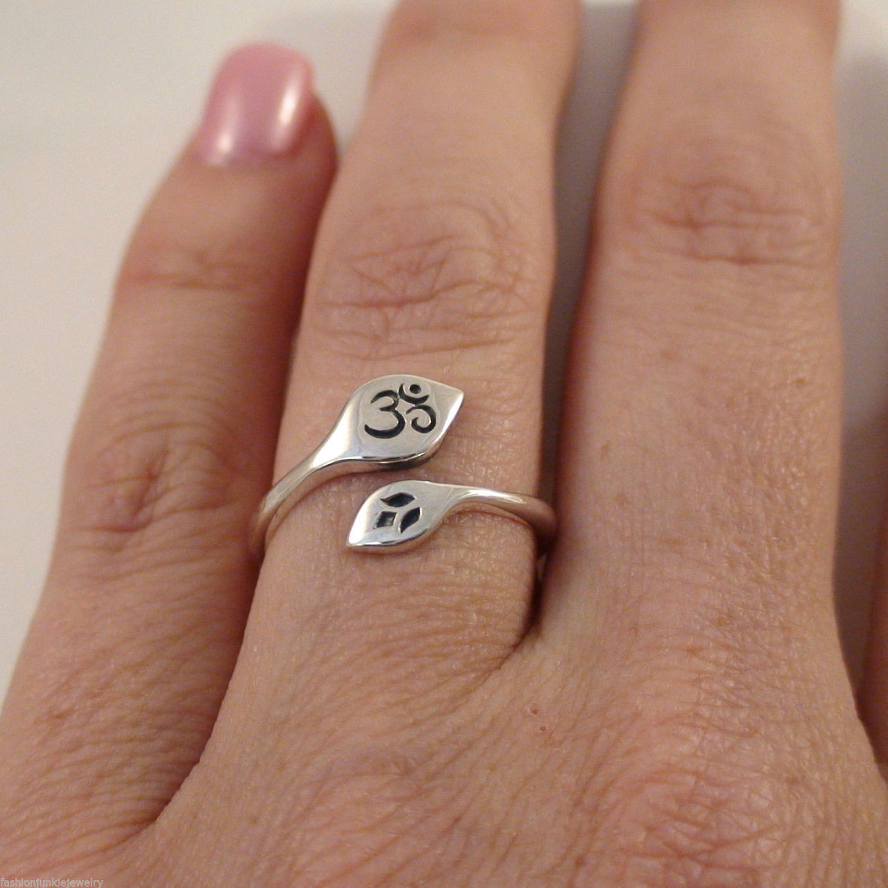 Adjustable Lotus Flower and Ohm Ring - 925 Sterling Silver - Om - REO ...