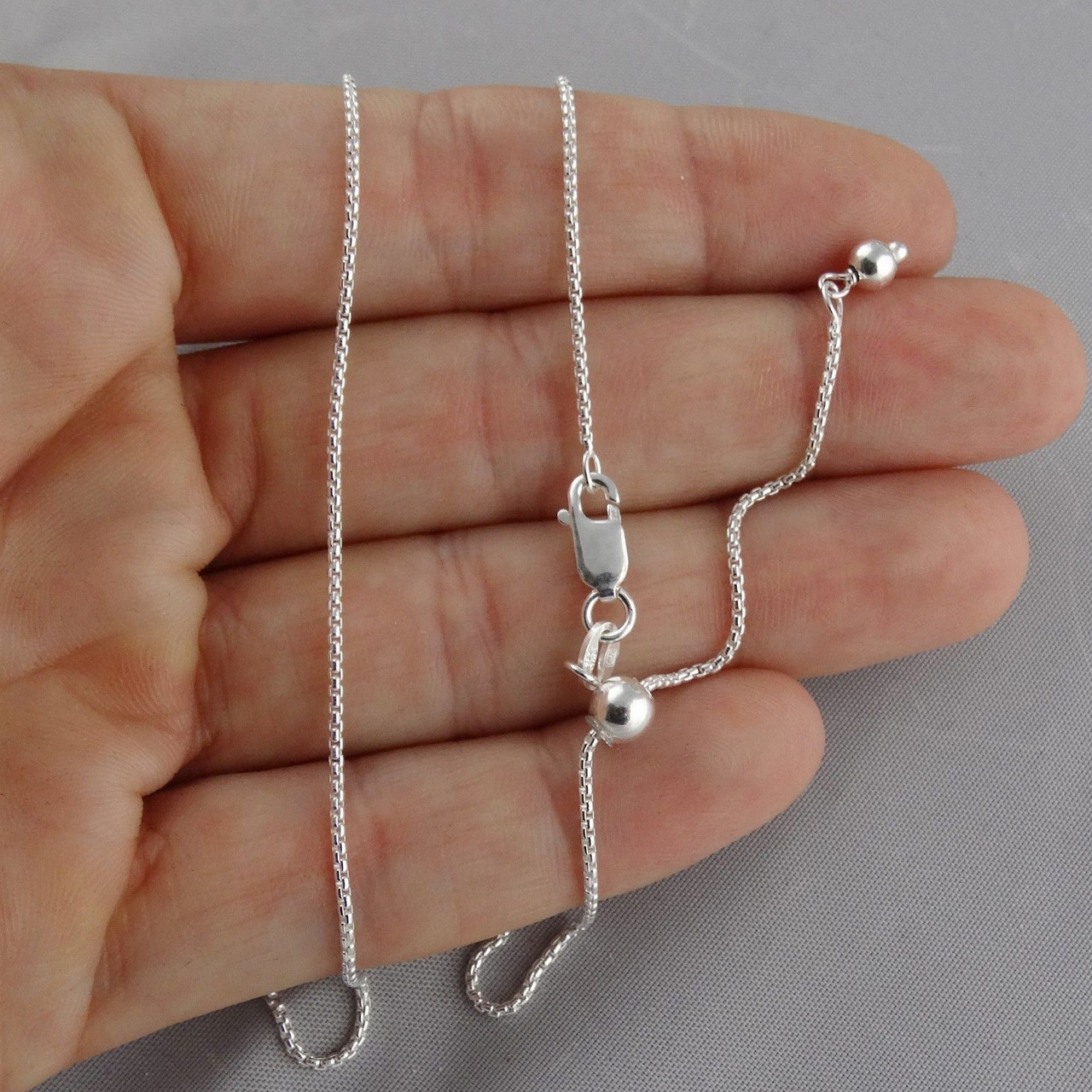 Adjustable 1mm Round Box Chain, Adjusts up to 22" - 925 Sterling Silver ...