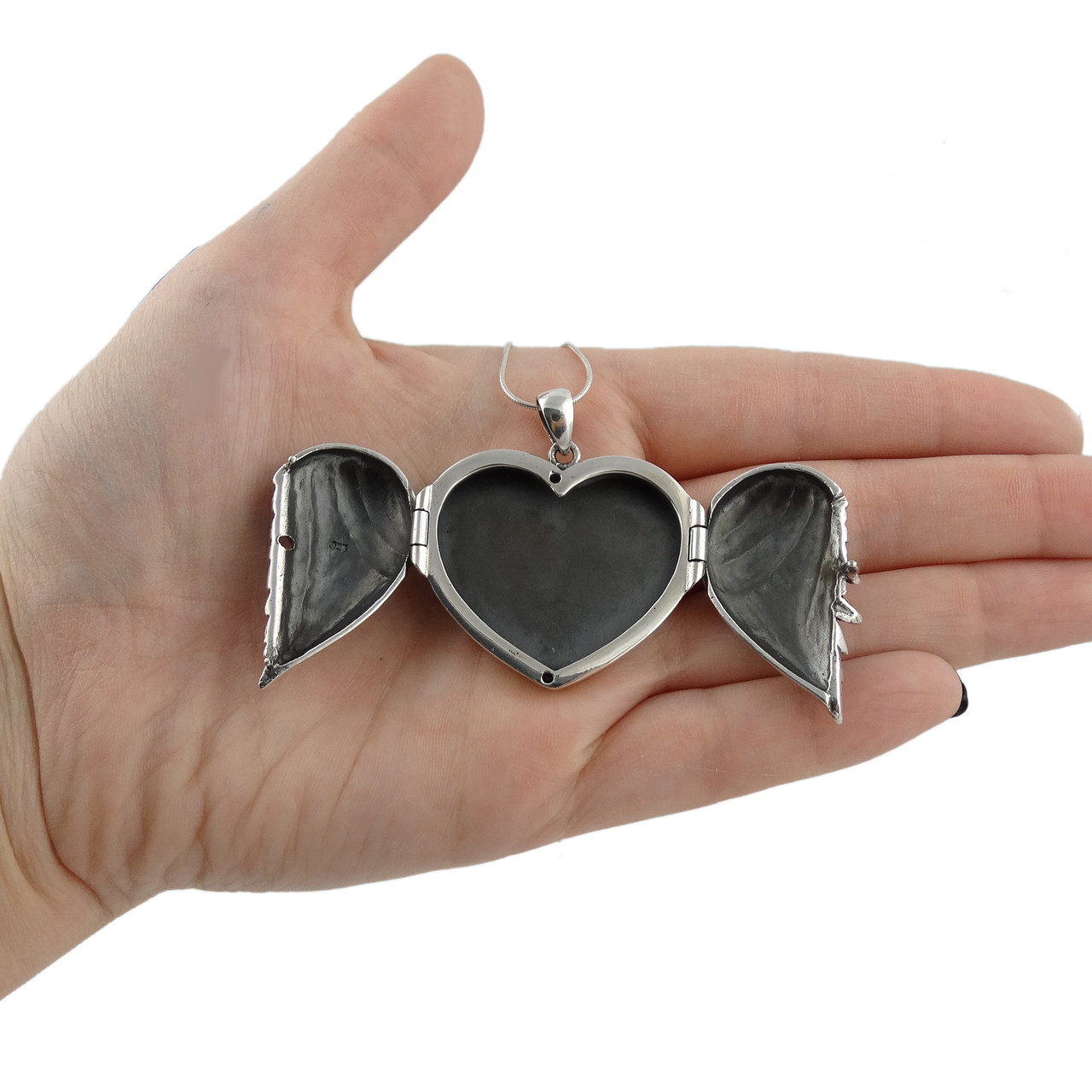 Large Angel Wing Locket Necklace Sterling Silver | REO Company