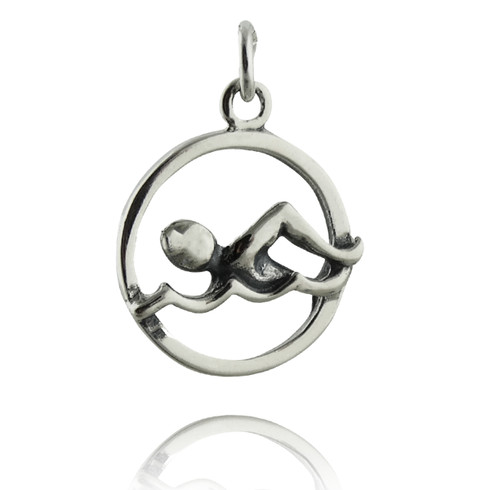 Swimmer Charm - 925 Sterling Silver - Swim Pendant Swimming Team Sport ...