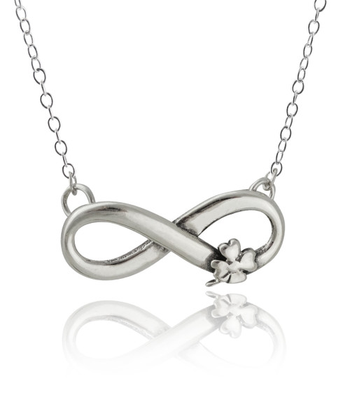 Sterling Silver Infinity Necklace with 4 Leaf Clover | REO Company