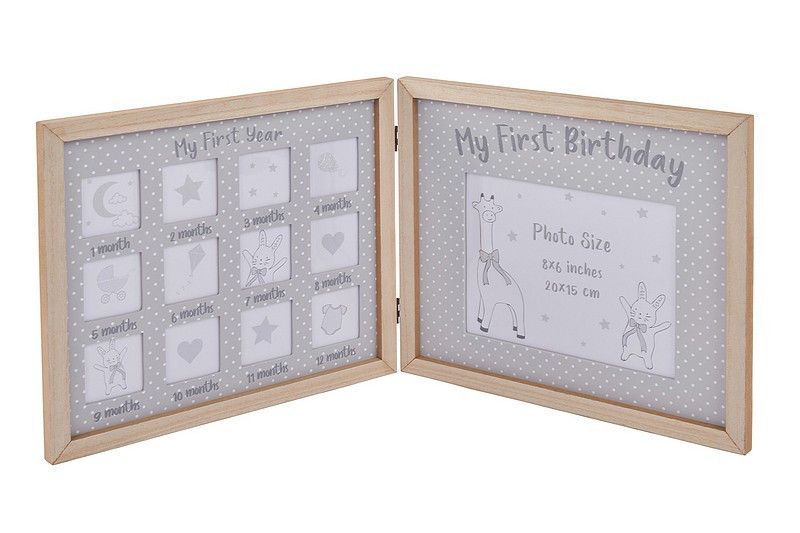 Baby My First Year Photo Frame Newborn to 12 months Double Wooden Frame ...