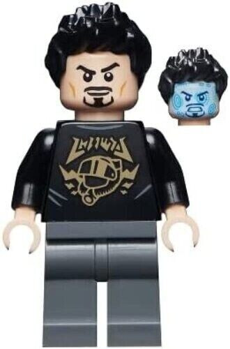 LEGO Superheroes: Tony Stark Minifig with Black Shirt and Gold Markings ...