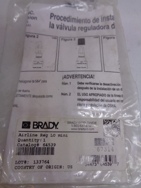 Brady Cat# 64539 Y67314 Miniature Air Line Regulator Lockout