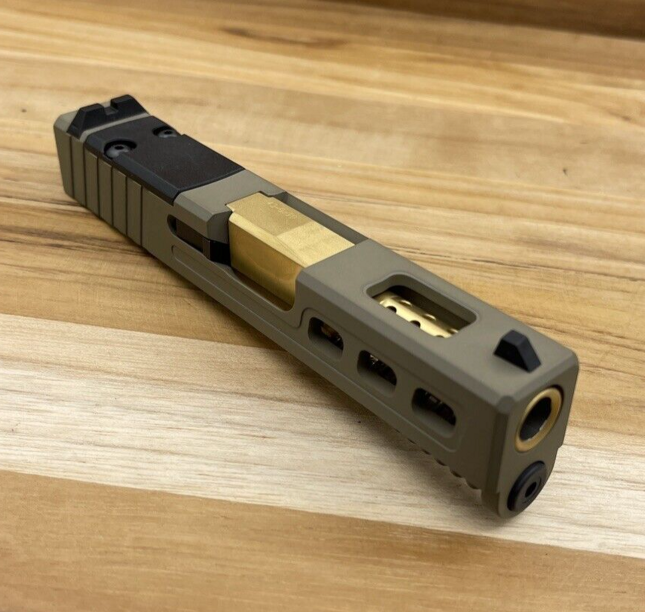 Glock 43 43x Fde Complete Slide Lighting Ported Rmsc Ported Gold Tin