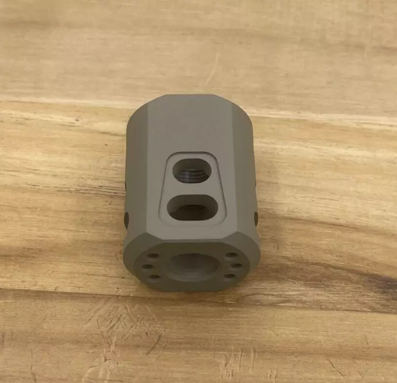 Muzzle Brake Compensator 1/2x28 TPI 9mm FDE - Kineti-Tech