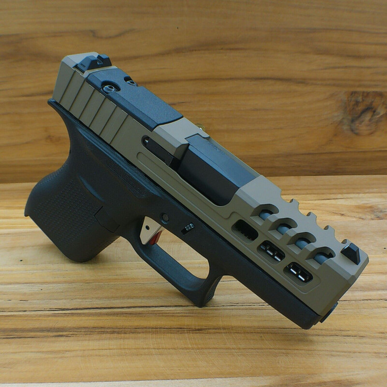 FDE GLOCK 43 SLIDE STYLE #8 COMPLETE WITH BLACK BARREL RMSc CUT ...