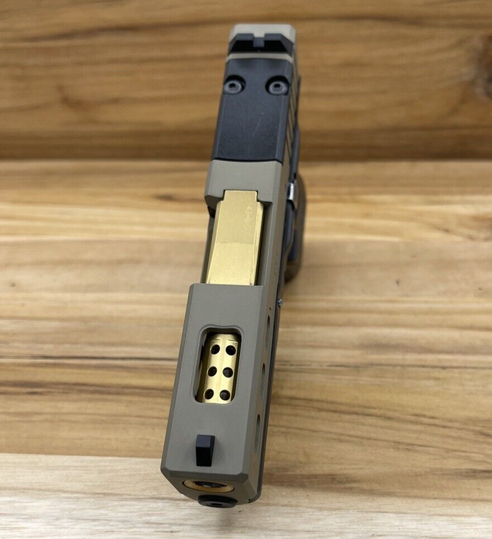 Glock 43 43x FDE Complete Slide Lighting Ported RMSc PORTED GOLD TIN ...