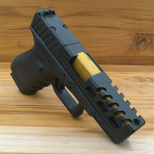 GLOCK 19 PATTERN SLIDE STYLE #8A COMPLETE ASSEMBLY WITH GOLD BARREL ...