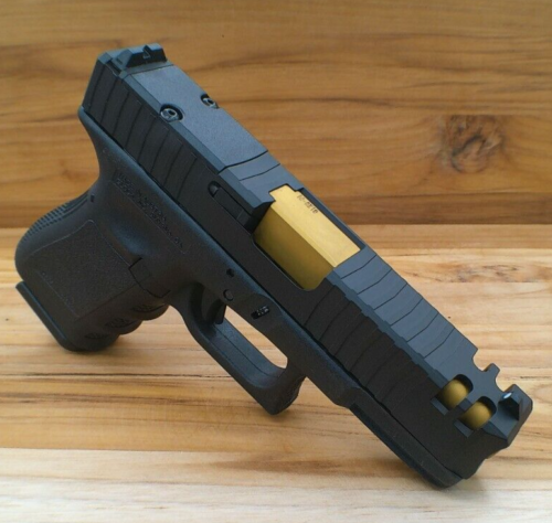 GLOCK 19 PATTERN SLIDE STYLE #10A COMPLETE ASSEMBLY WITH GOLD TIN ...