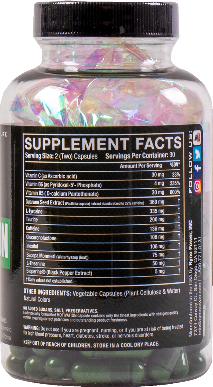 Ryno Power Motivation Pre-Workout Focus Energy Supplement - Capsules ...