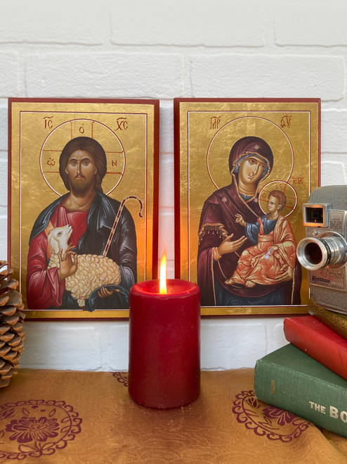 Icon of The Good Shepherd - Real Gold Leaf - 20th c. - (11S38-GOLD LEAF)