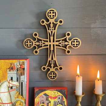 Wood Cut Wall Cross of Constantine (Light) - WC40