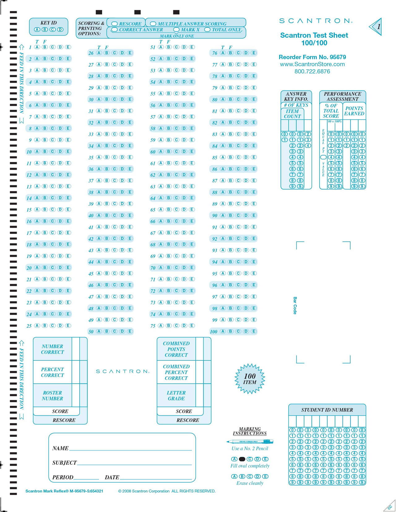 106173 Test Sheet 100 (500/PKG) - Scantron